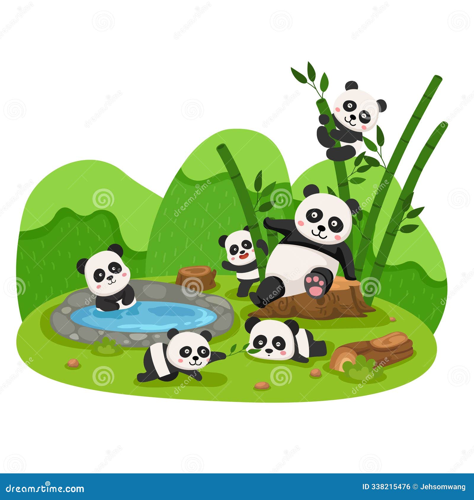 Cartoon Panda Holding Blank Sign In The Middle Of Treehouse And ...