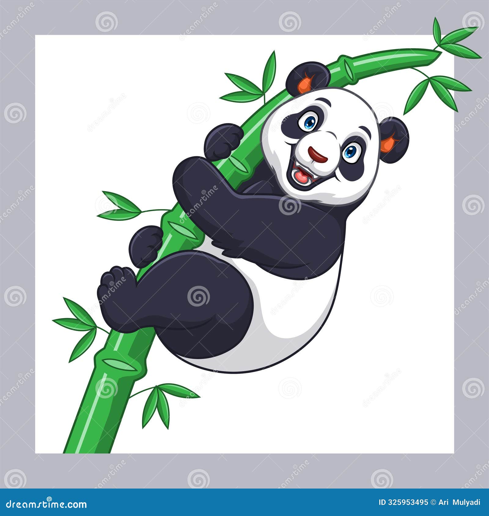 Cute Cartoon Panda Climbing A Bamboo Tree | CartoonDealer.com #325953495