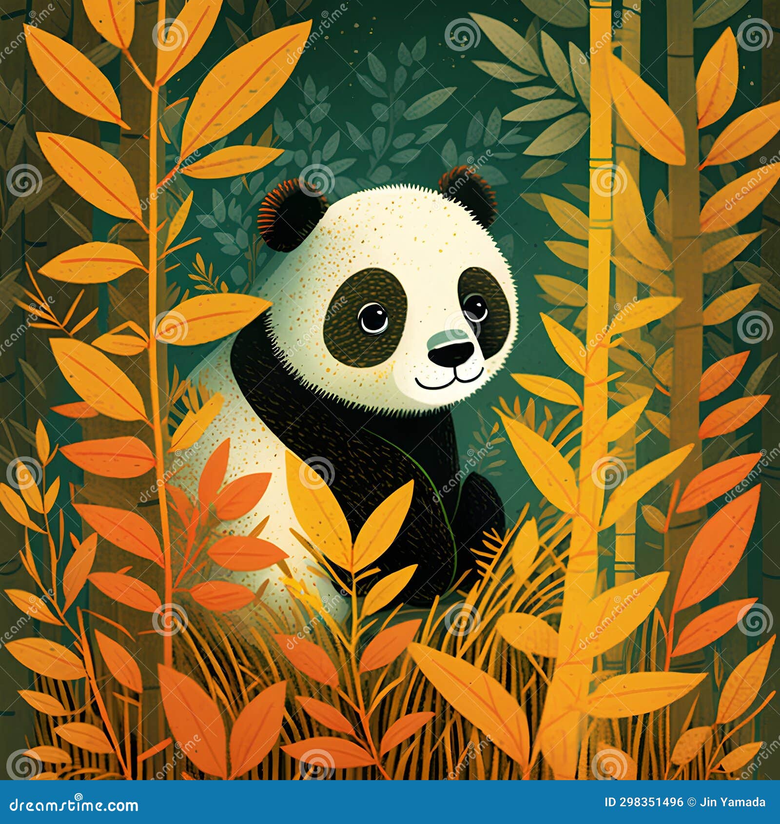 Cute Cartoon Panda in the Forest. Colorful Vector Illustration Stock ...