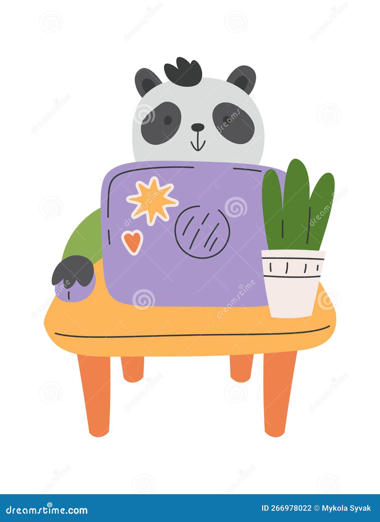 Cute Cartoon Panda Working Flat Icon School Workplace Stock Vector ...