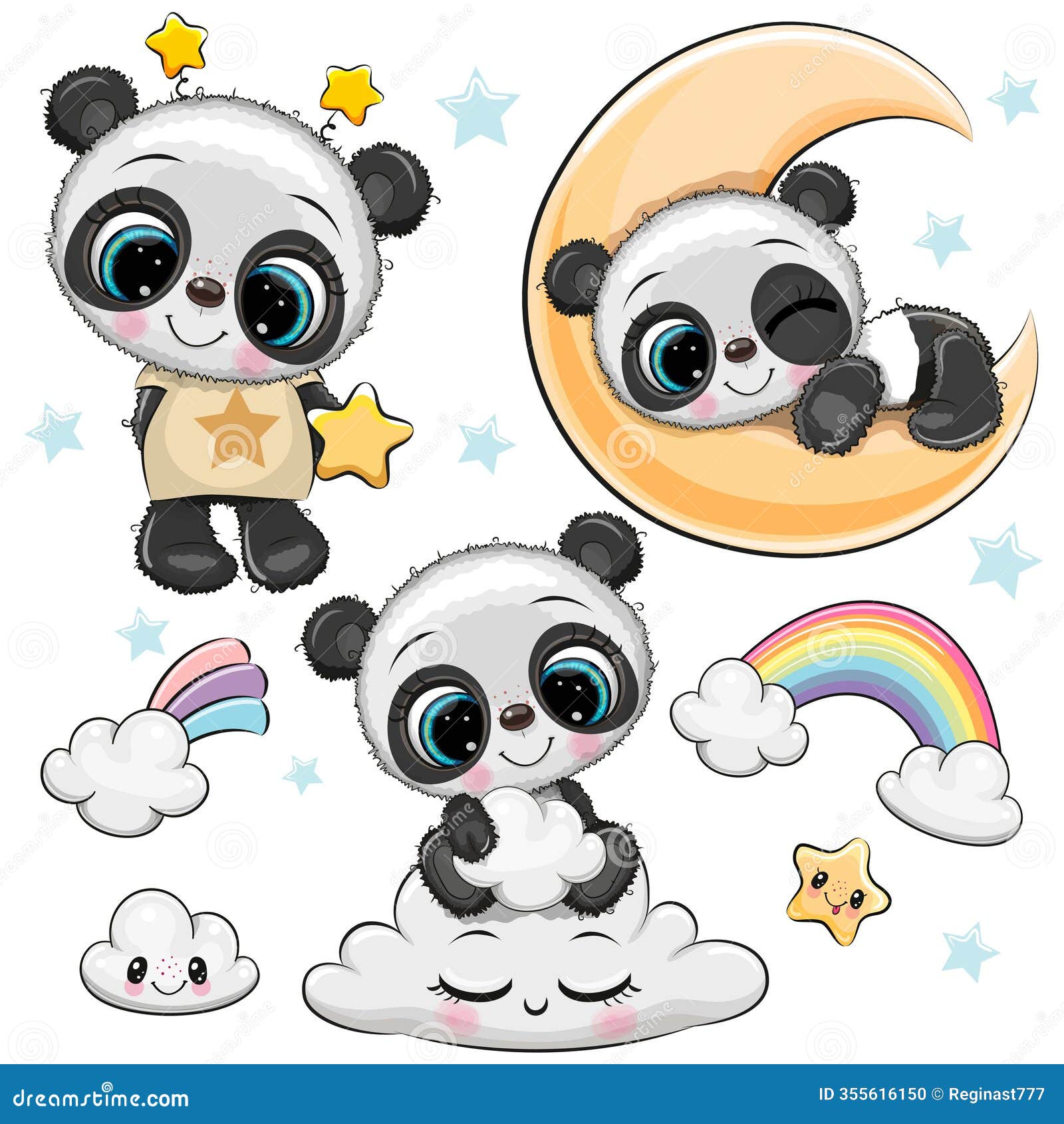 Cute Cartoon Pandas on a White Background Stock Illustration ...