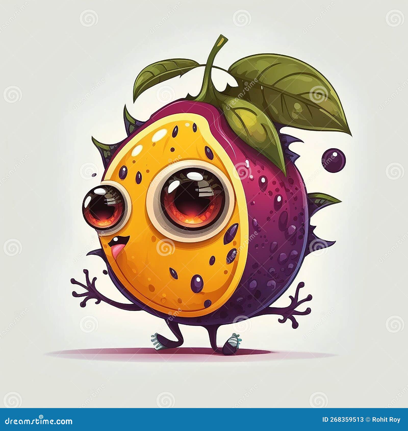 Passionfruit In Cartoon Style Stiker On White Background On Isolated ...