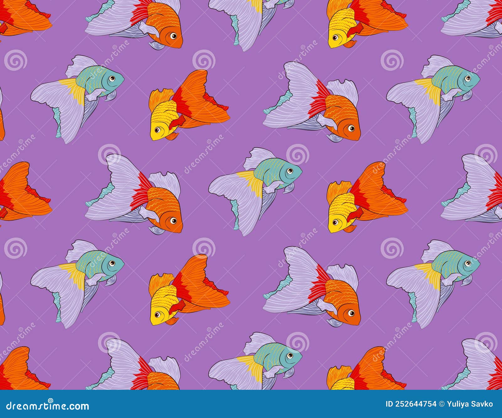 Cute Cartoon Pattern with Bright Veiltail Fish. Stock Vector ...