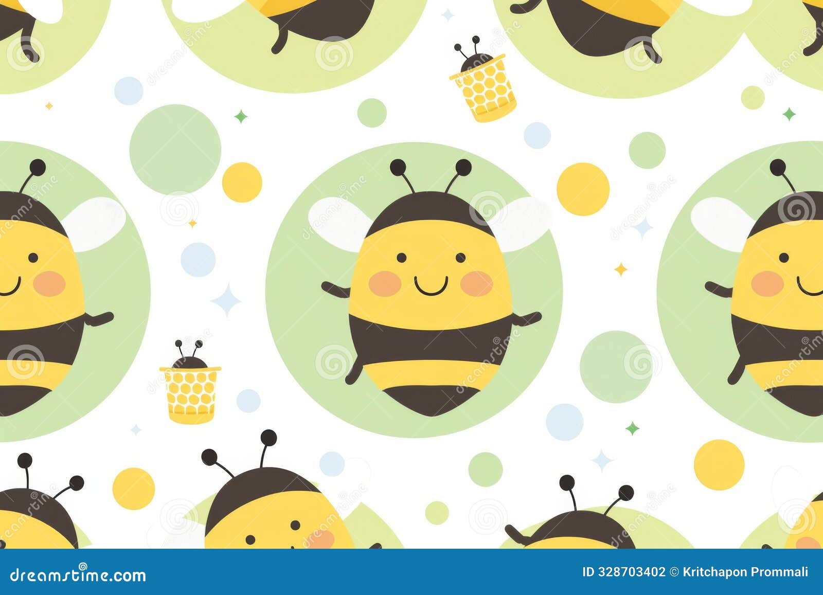 Cute Cartoon Pattern With Smiling Bees And Honeycomb, Simple Design, Seamless Repeating Patterns ...