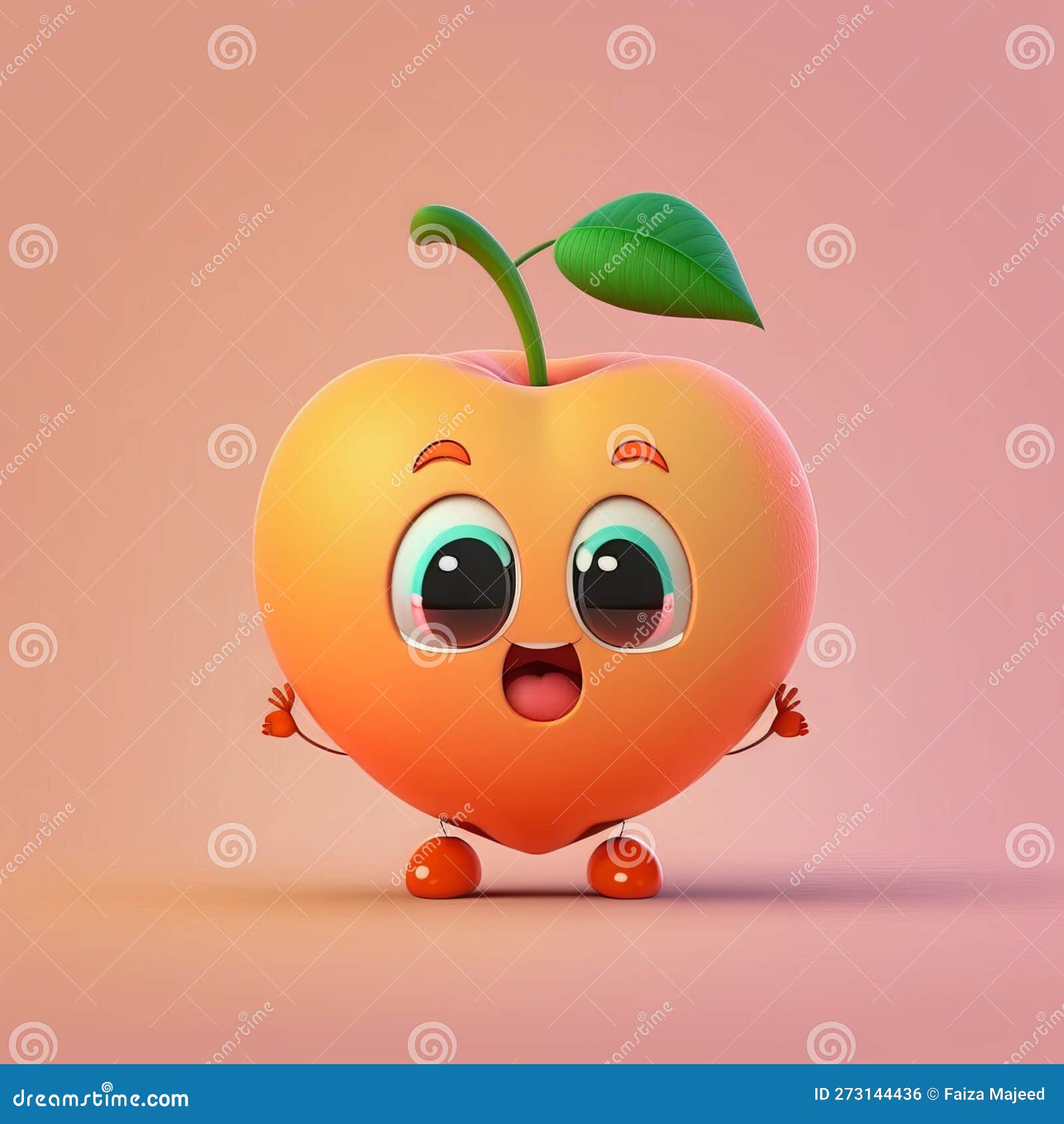 Cute Cartoon Peach Character, Generative AI Stock Illustration ...