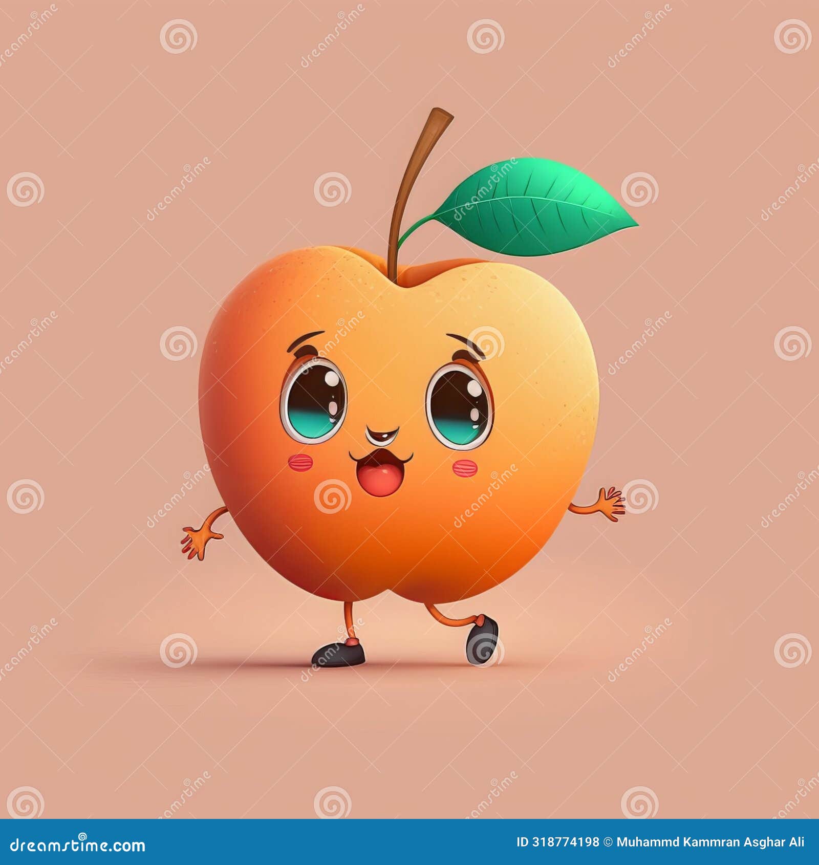Cute Cartoon Peach Character, Generative AI Stock Illustration ...