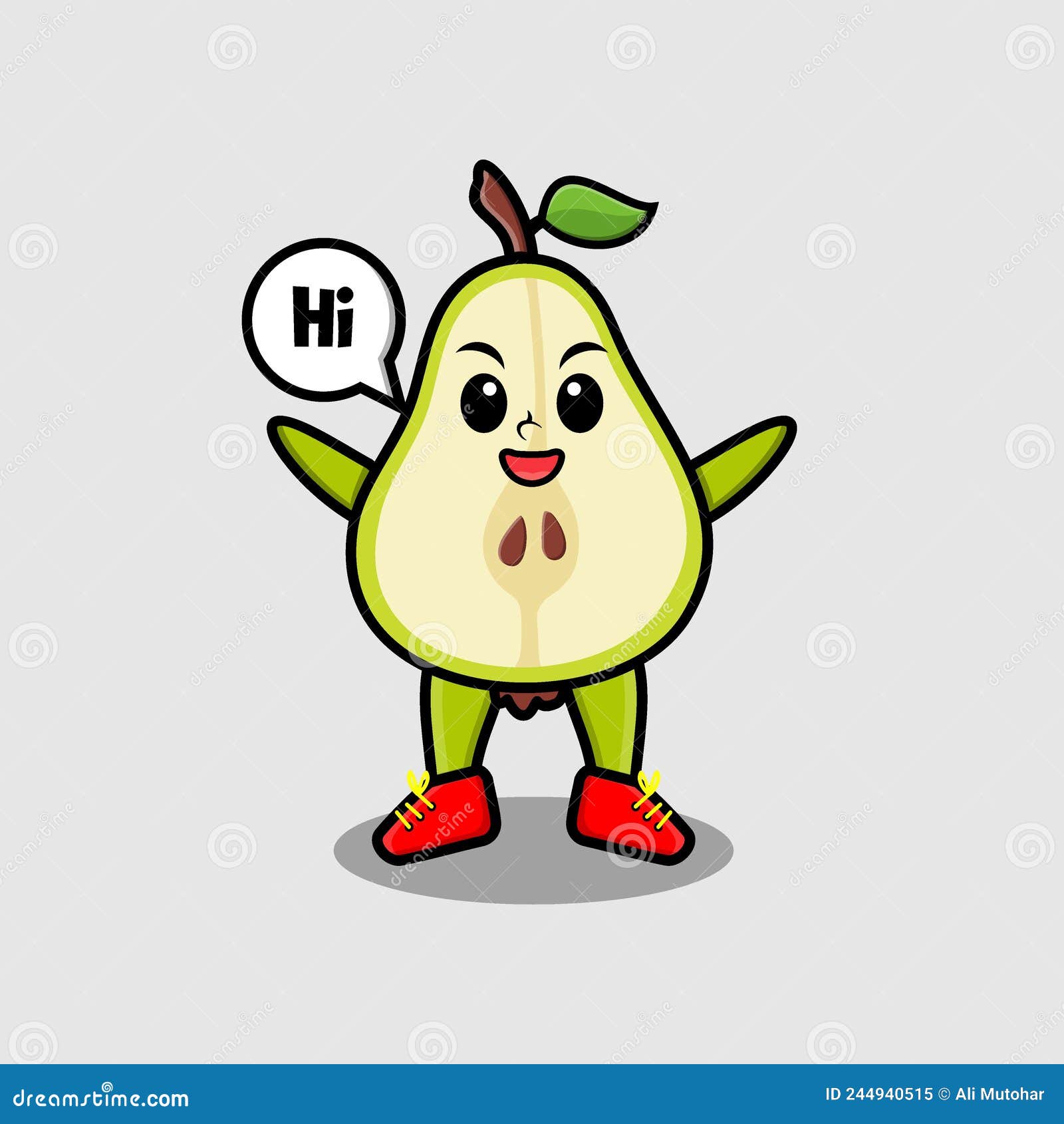 Cute Cartoon Pear Fruit with Happy Expression Stock Vector ...