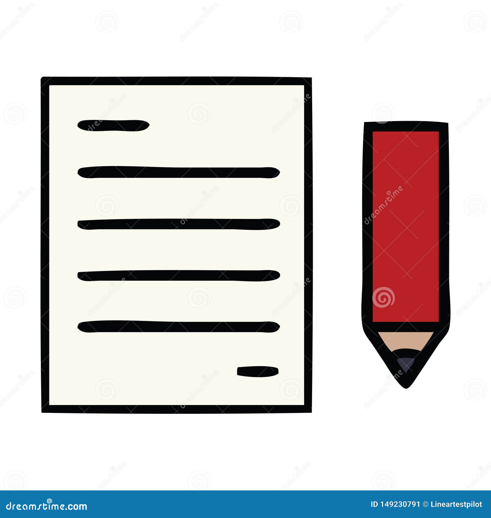 Cute Cartoon Pencil and Paper Stock Vector - Illustration of office ...