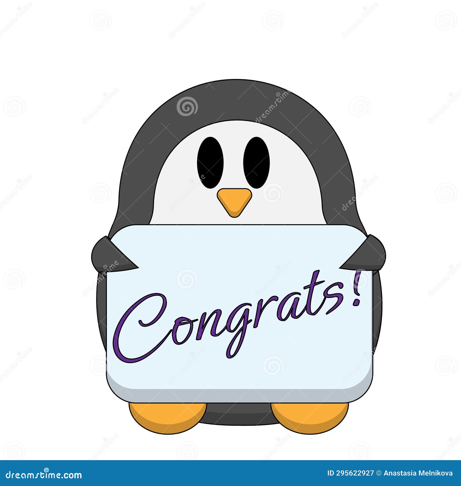 Cute Cartoon Penguin with Congratulation on the Poster in Color Stock ...