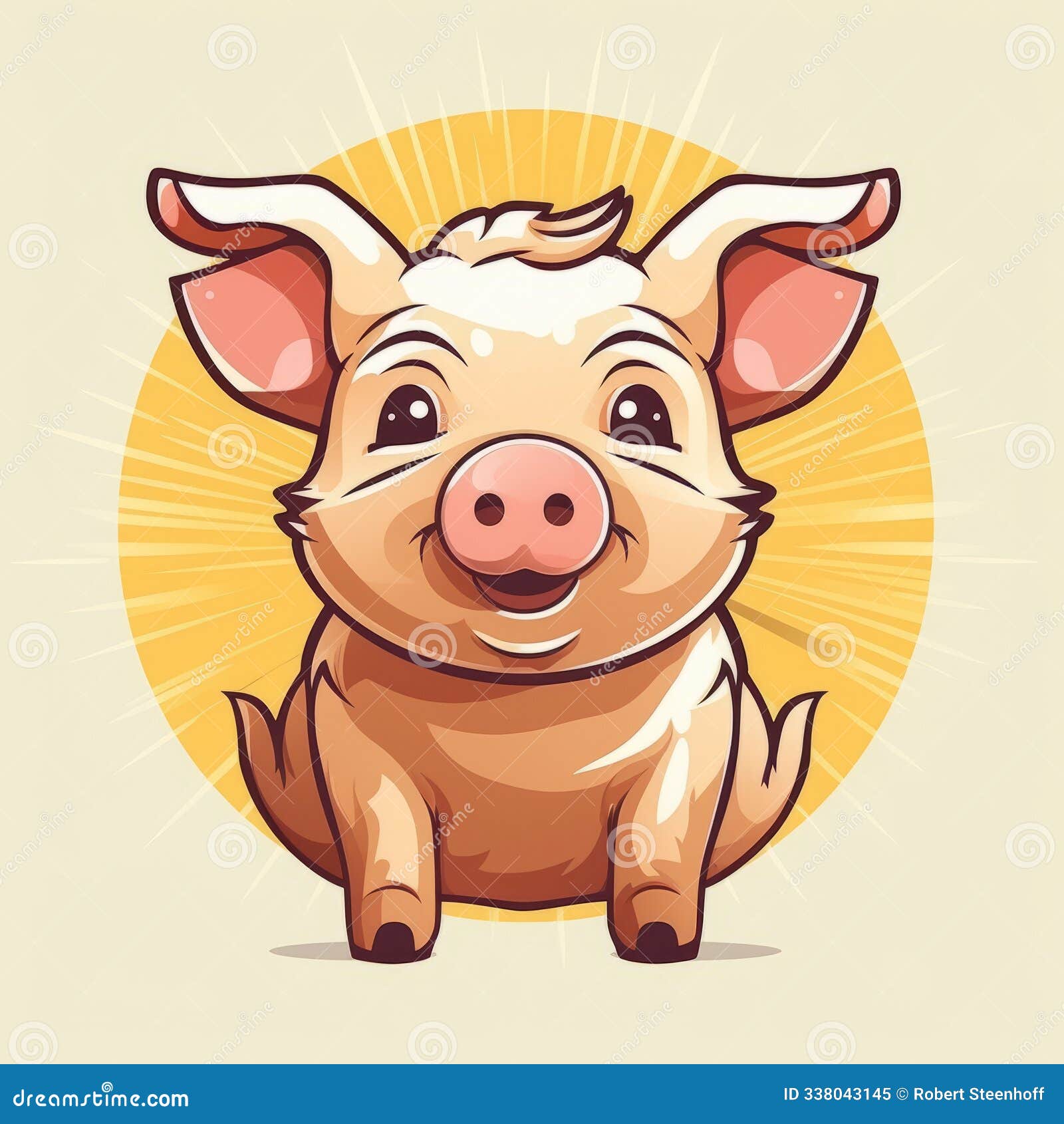 Cute Cartoon Pig with Big Eyes Stock Illustration - Illustration of ...