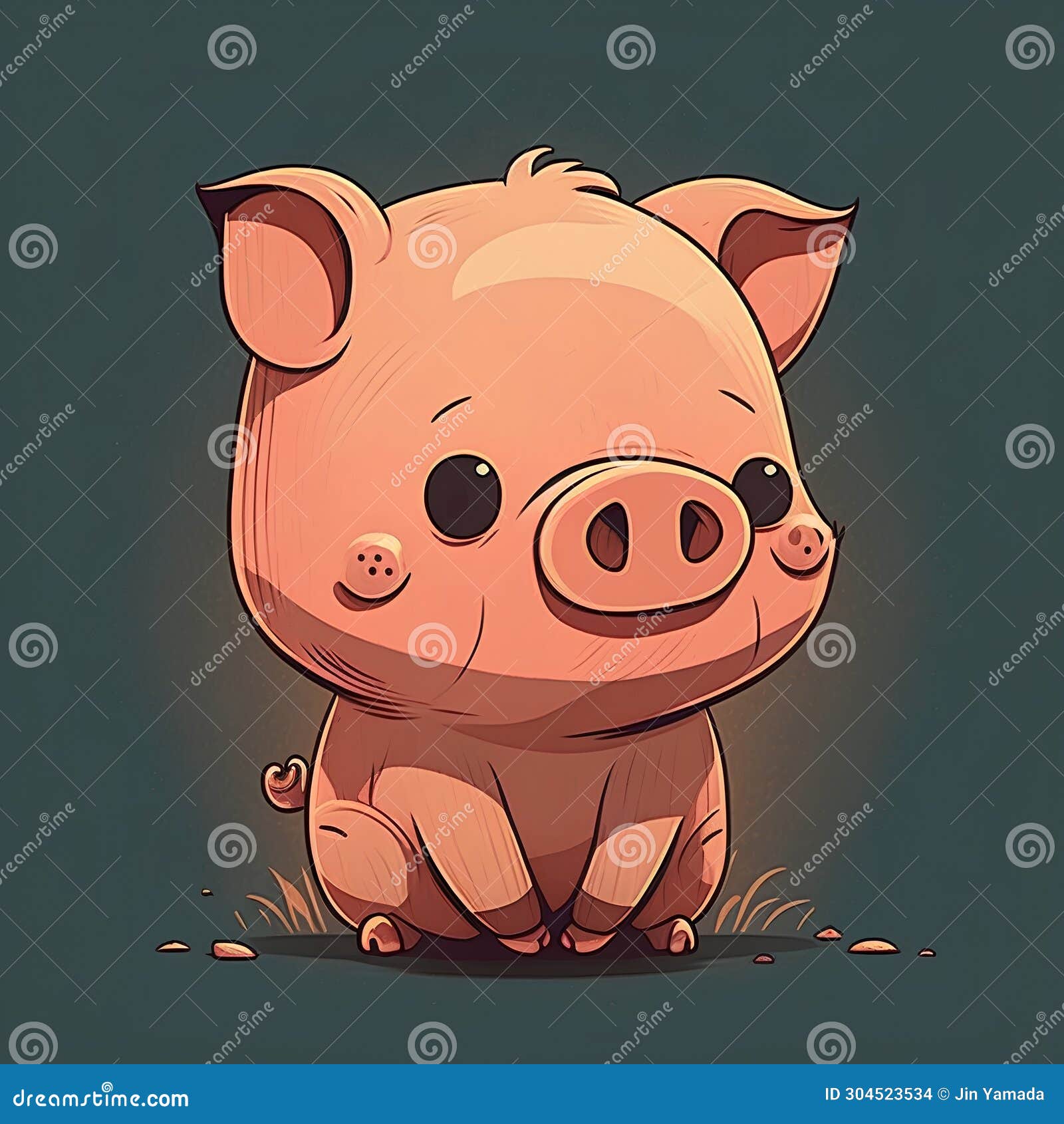 Cute Cartoon Pig Sitting on the Ground. Vector Illustration of a Pig ...