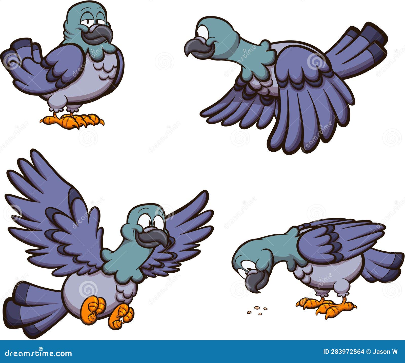 Cute Cartoon Pigeon with Different Poses. Vector Illustration with ...