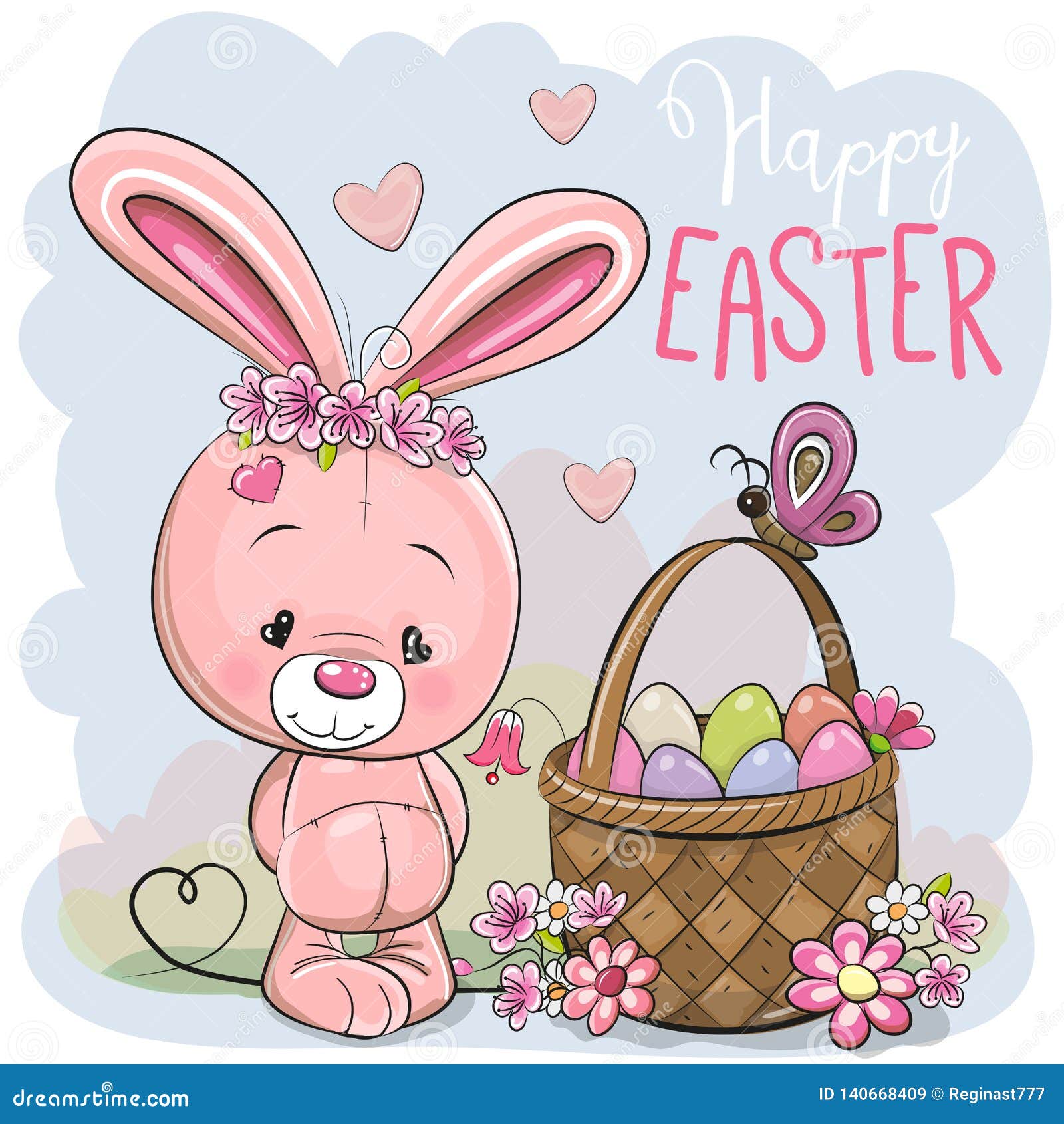 Cartoon Bunny with a Basket of Easter Eggs Stock Vector - Illustration ...
