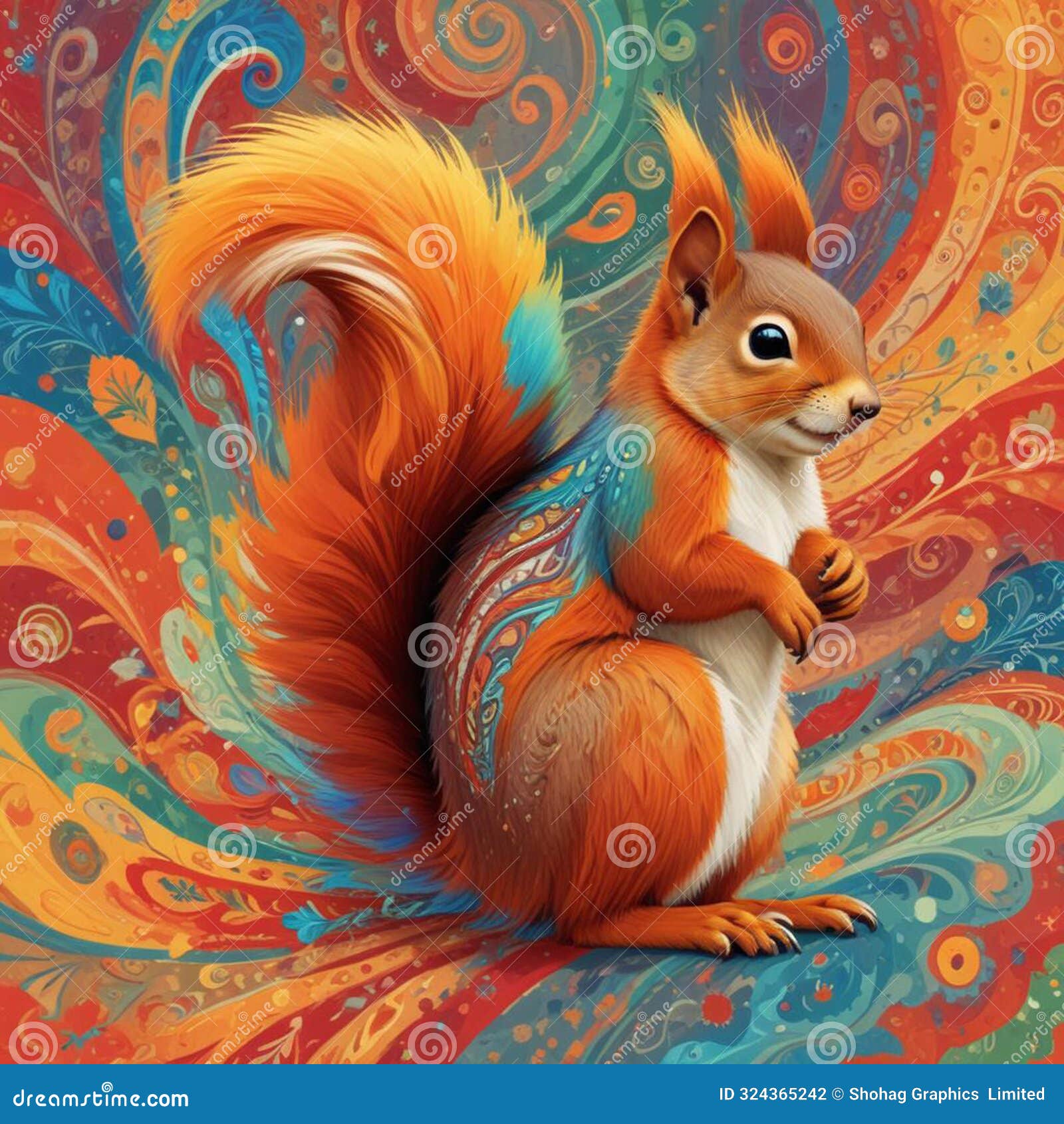 Cute Cartoon Pink Squirrel Sitting with a Rainbow Stock Illustration ...