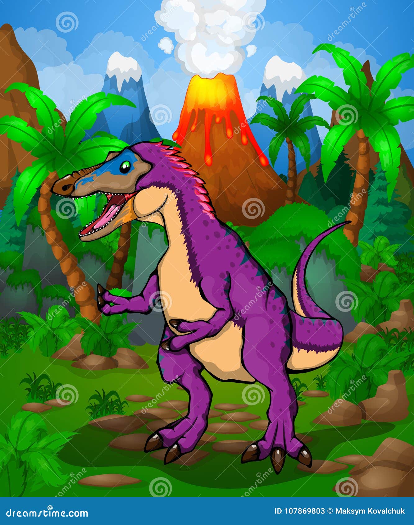 Cute Cartoon Pinocchio Rex. Vector Illustration of a Cartoon Dinosaur ...
