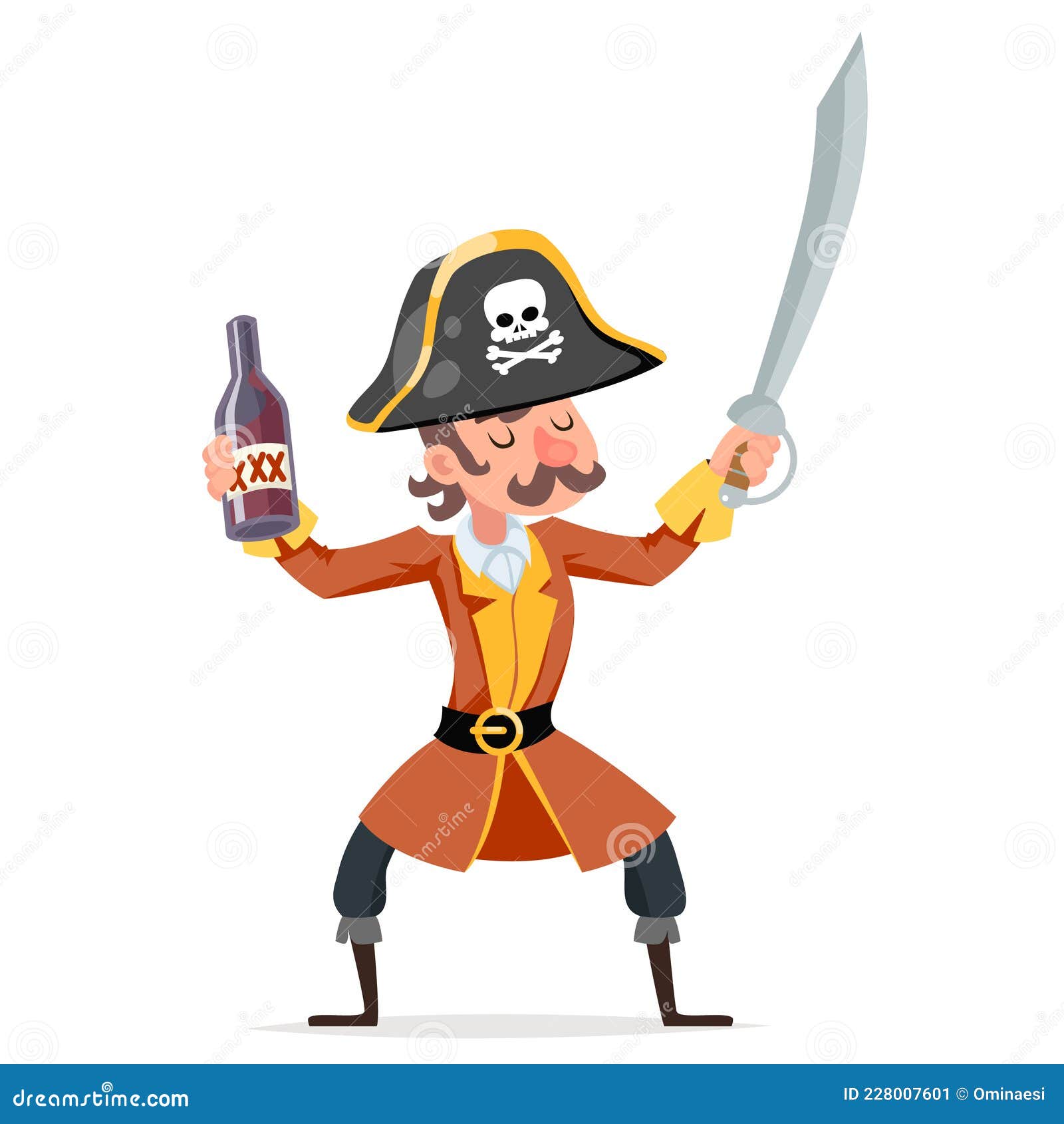 Cute Cartoon Pirate Rum Bottle Character Design Vector Illustration ...