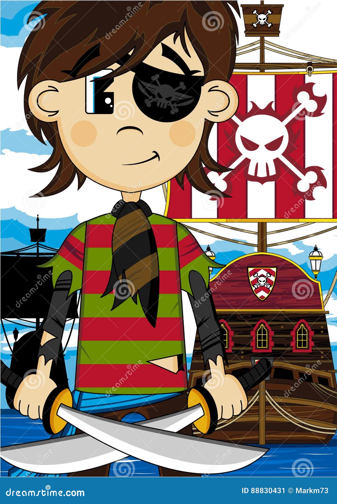 Cute Cartoon Pirate stock vector. Illustration of crossed - 88830431
