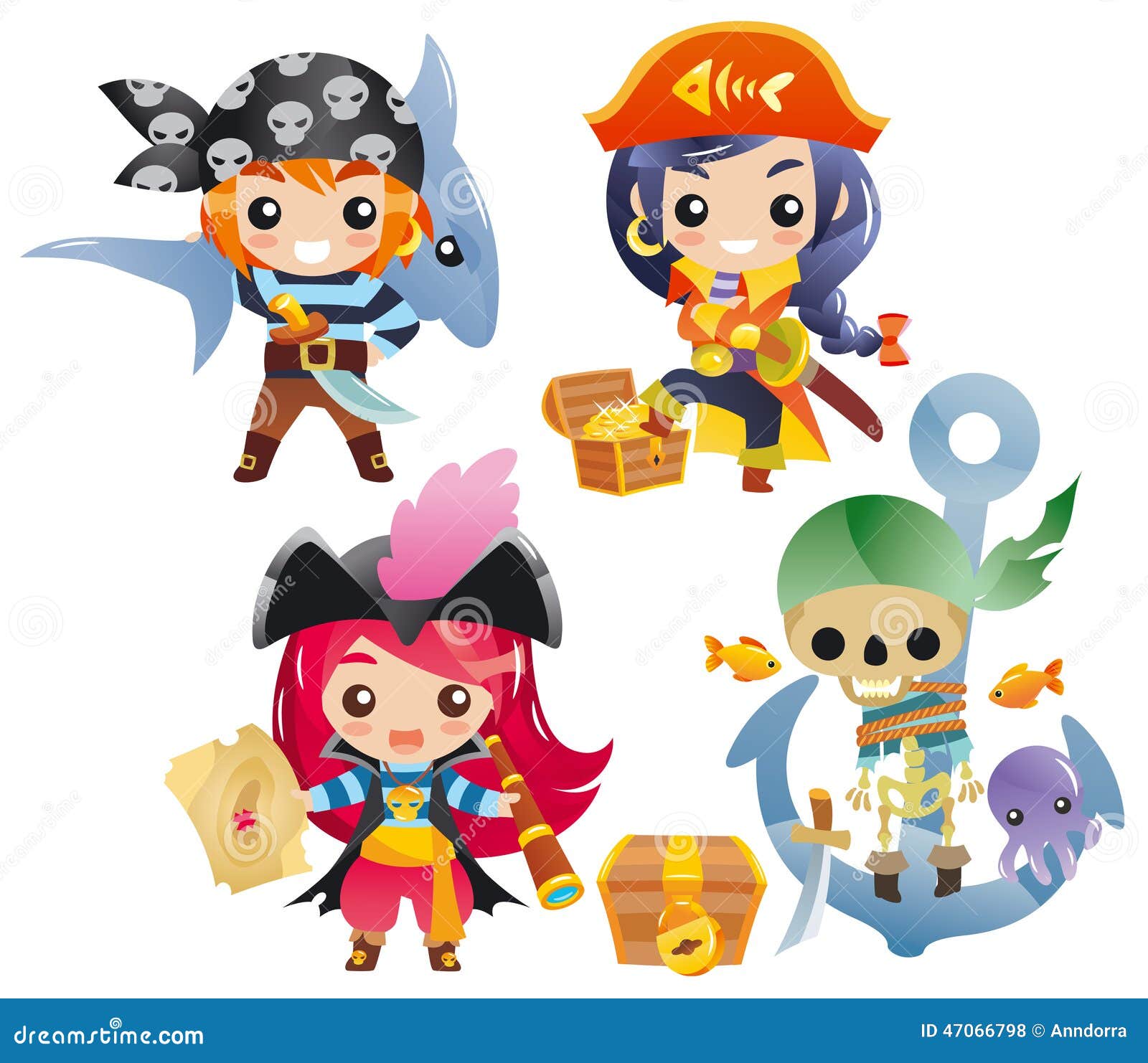 Cute cartoon pirates Set 2 stock vector. Illustration of bandanna ...