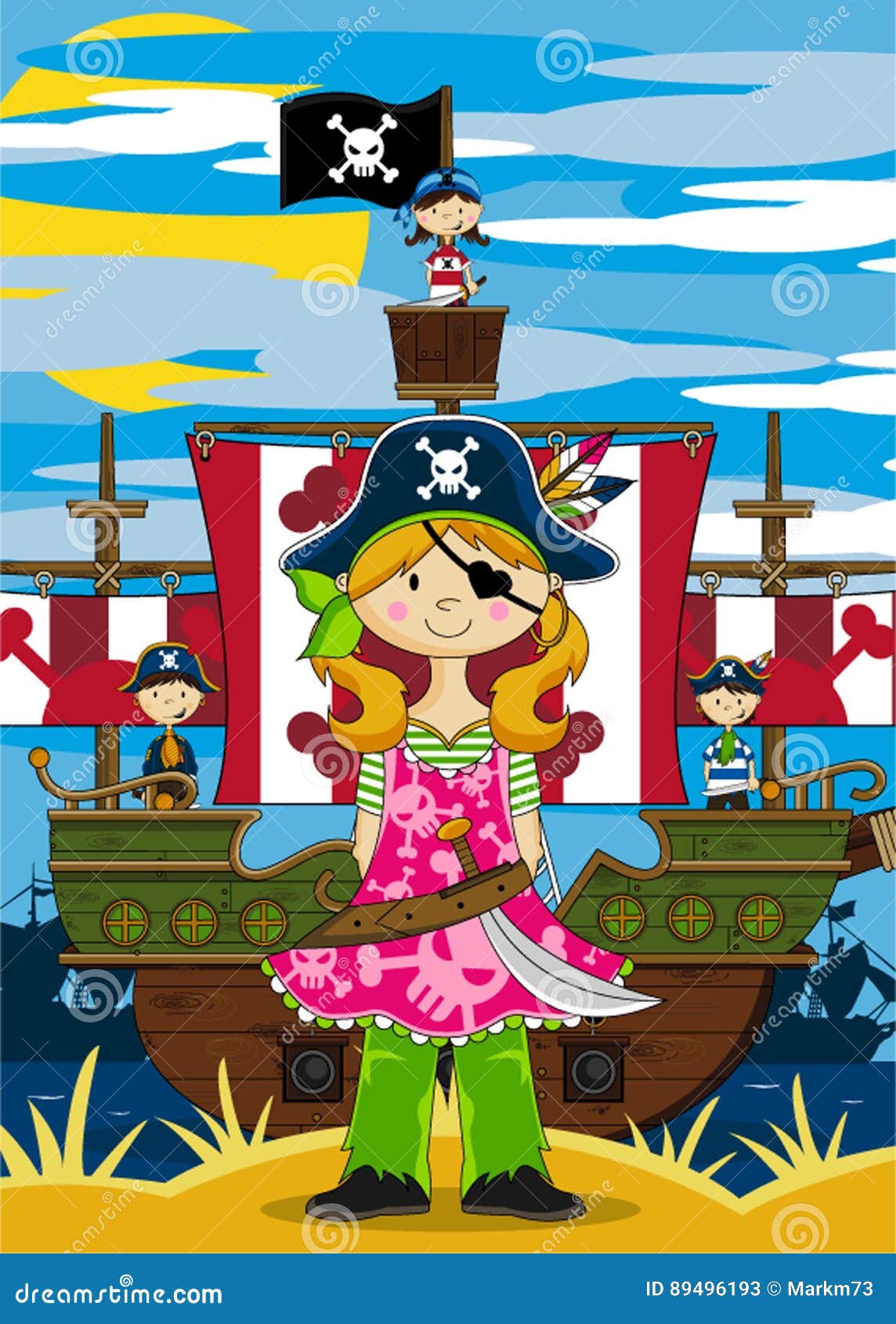 Cute Cartoon Pirates stock vector. Illustration of adorable - 89496193