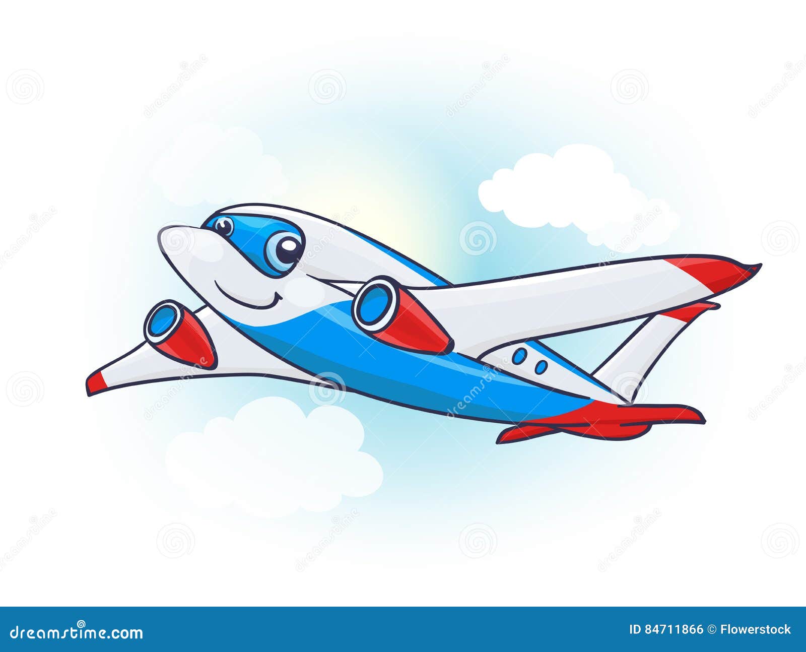Cute Cartoon Plane Character in the Sky Stock Vector - Illustration of ...