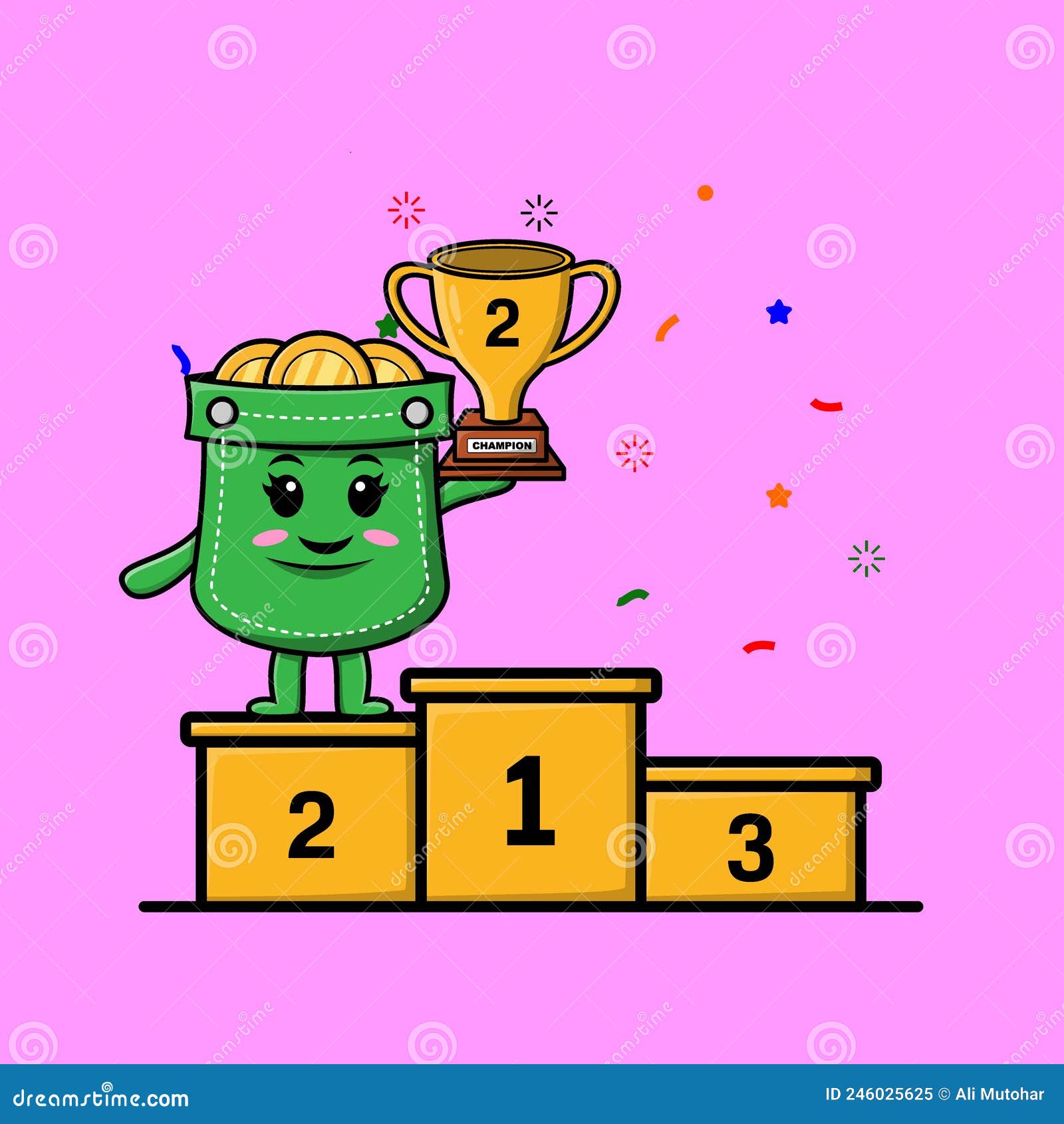 Cute Cartoon Pocket As the Second Winner Stock Vector - Illustration of ...