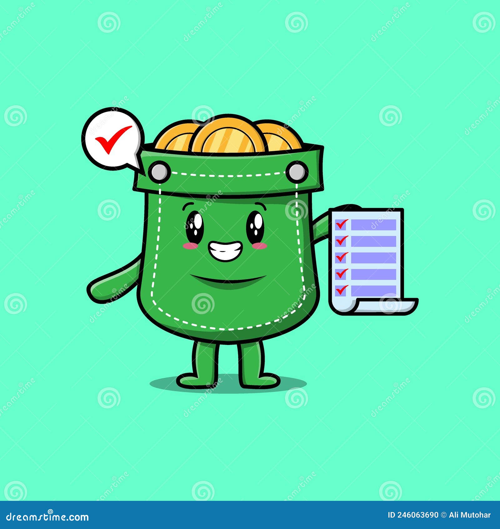 Cute Cartoon Pocket Holding Checklist Note Stock Vector - Illustration ...