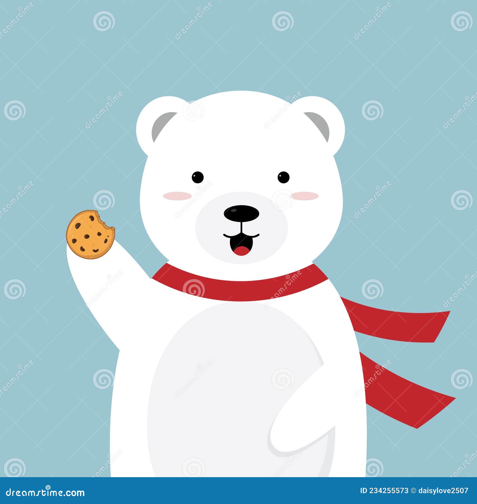 Cute Cartoon Polar Bear with Chocolate Cookie Stock Vector ...