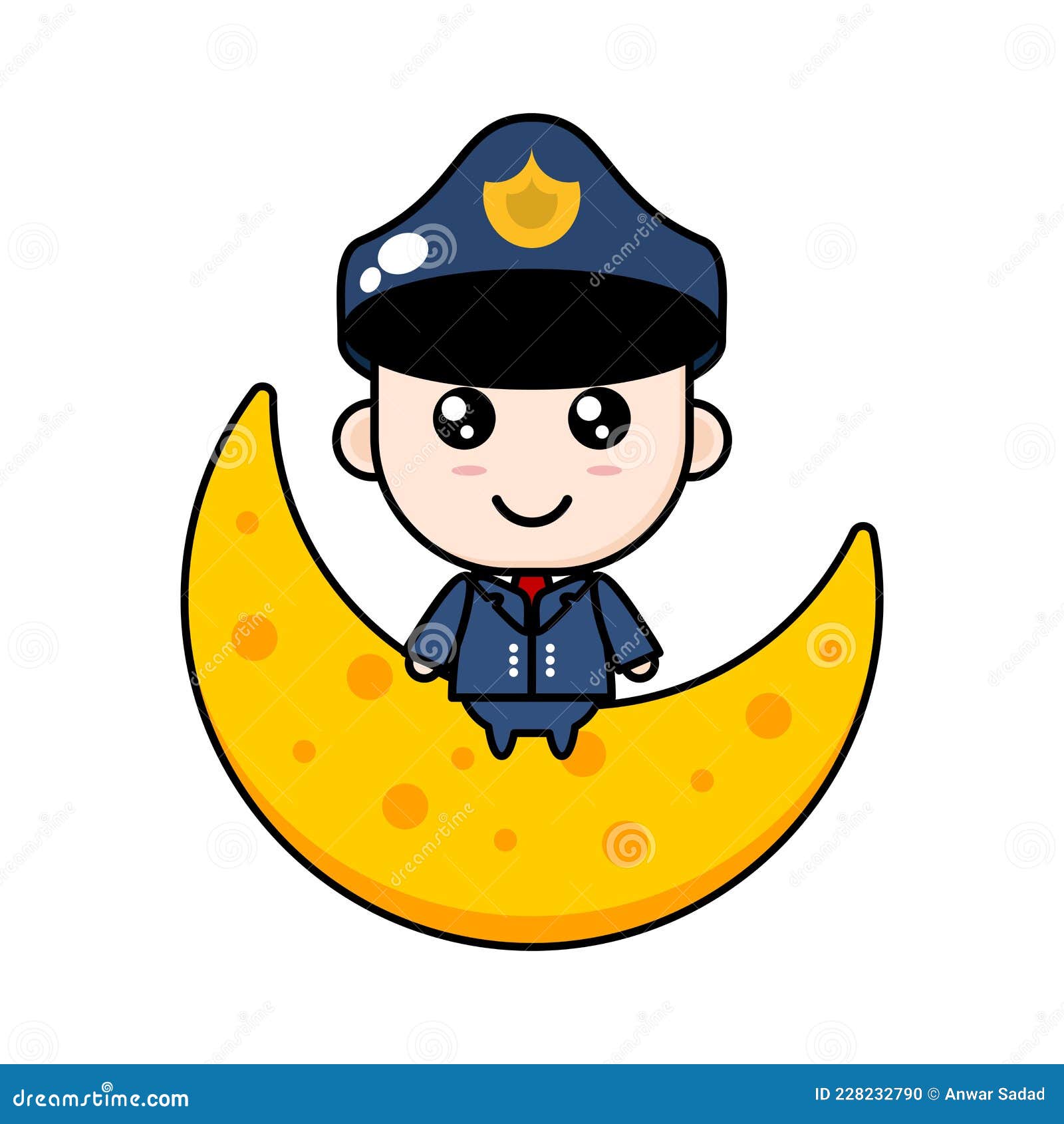 Cute Cartoon Police with Moon Vector Design Stock Vector - Illustration ...