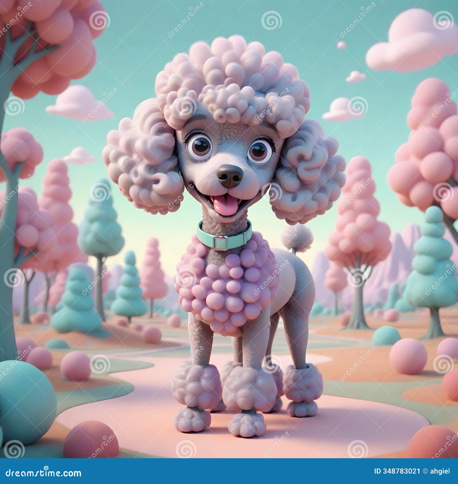 Cute Cartoon Poodle in a Pastel World Stock Illustration - Illustration ...