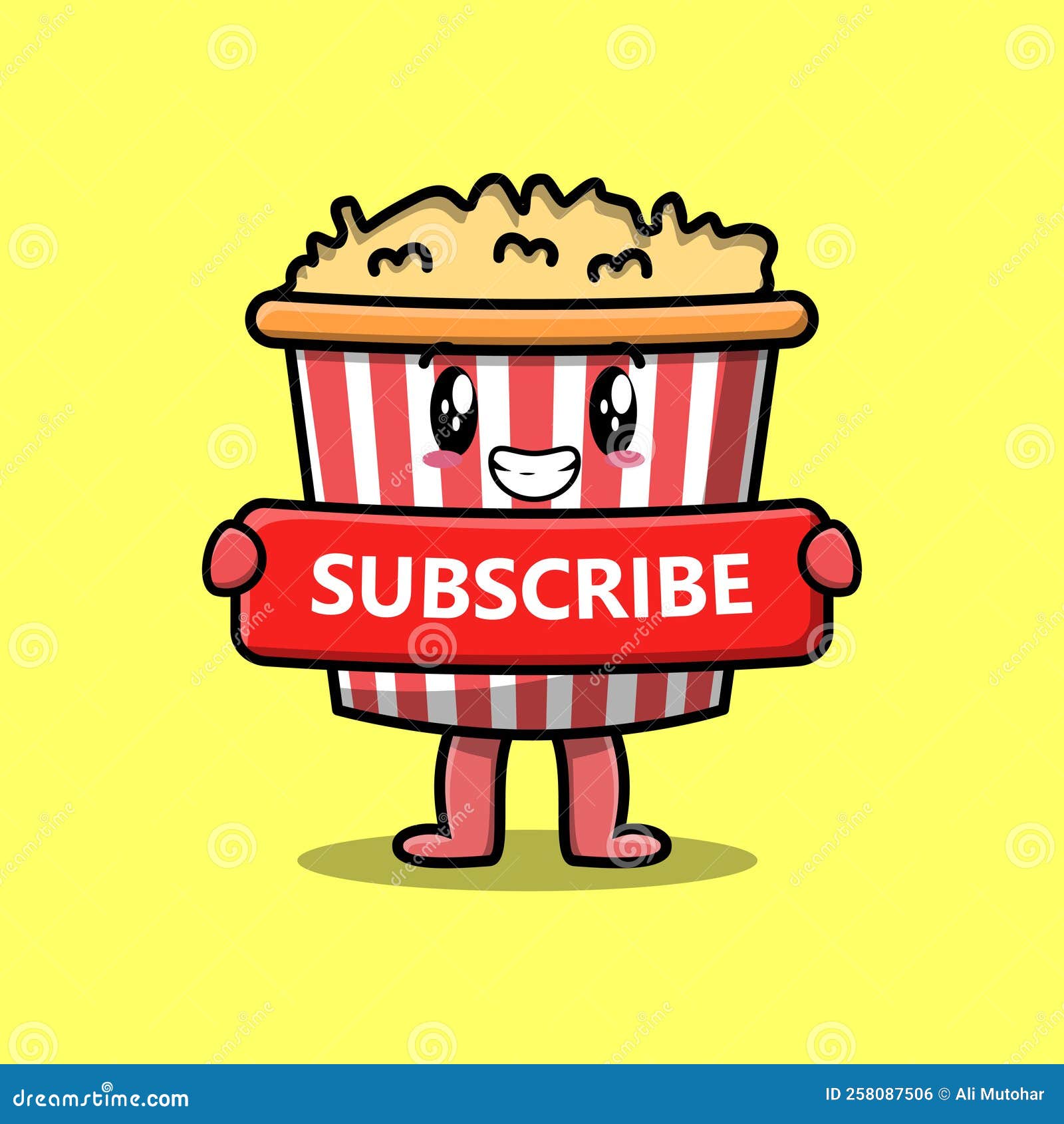 Cute Cartoon Popcorn Holding Red Subscribe Board Stock Vector ...