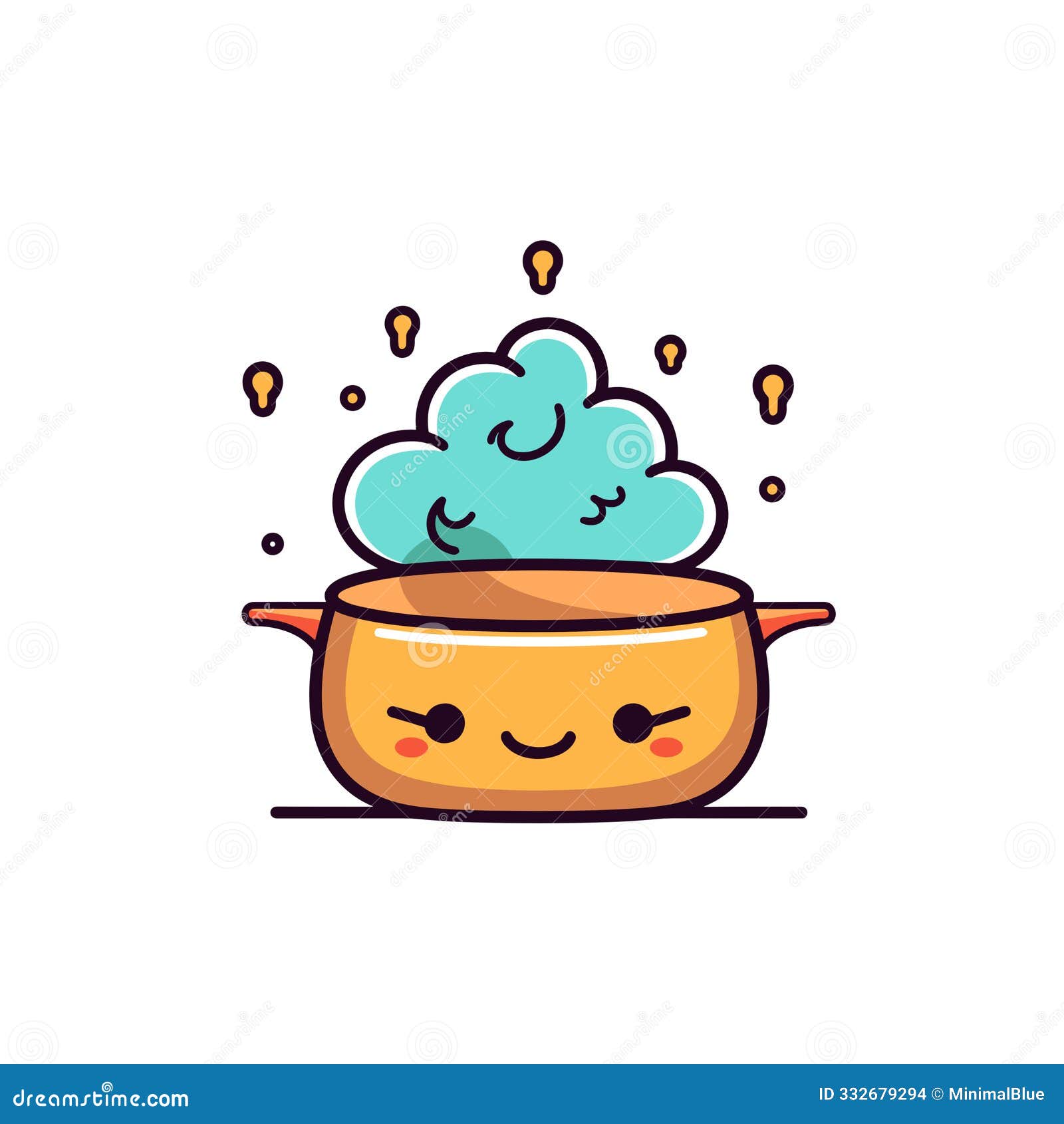Cute Cartoon Pot with Smiling Face and Rising Steam Stock Illustration ...