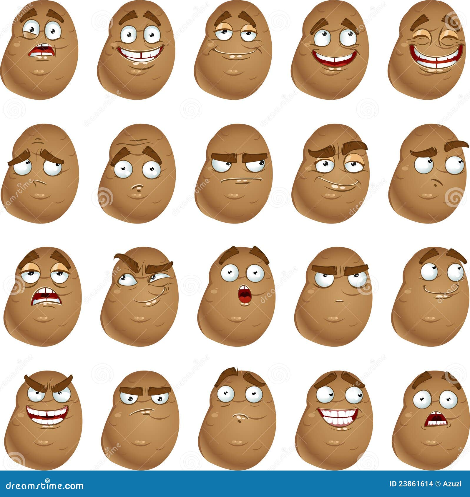 Cute Cartoon Potatoes Smile with Many Expressions Stock Illustration ...