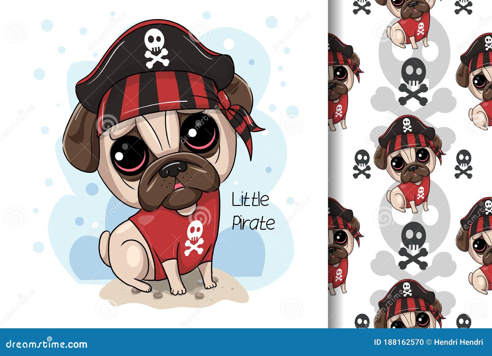 Cute Cartoon Pug Dog Pirate. Vector Print Stock Vector - Illustration ...