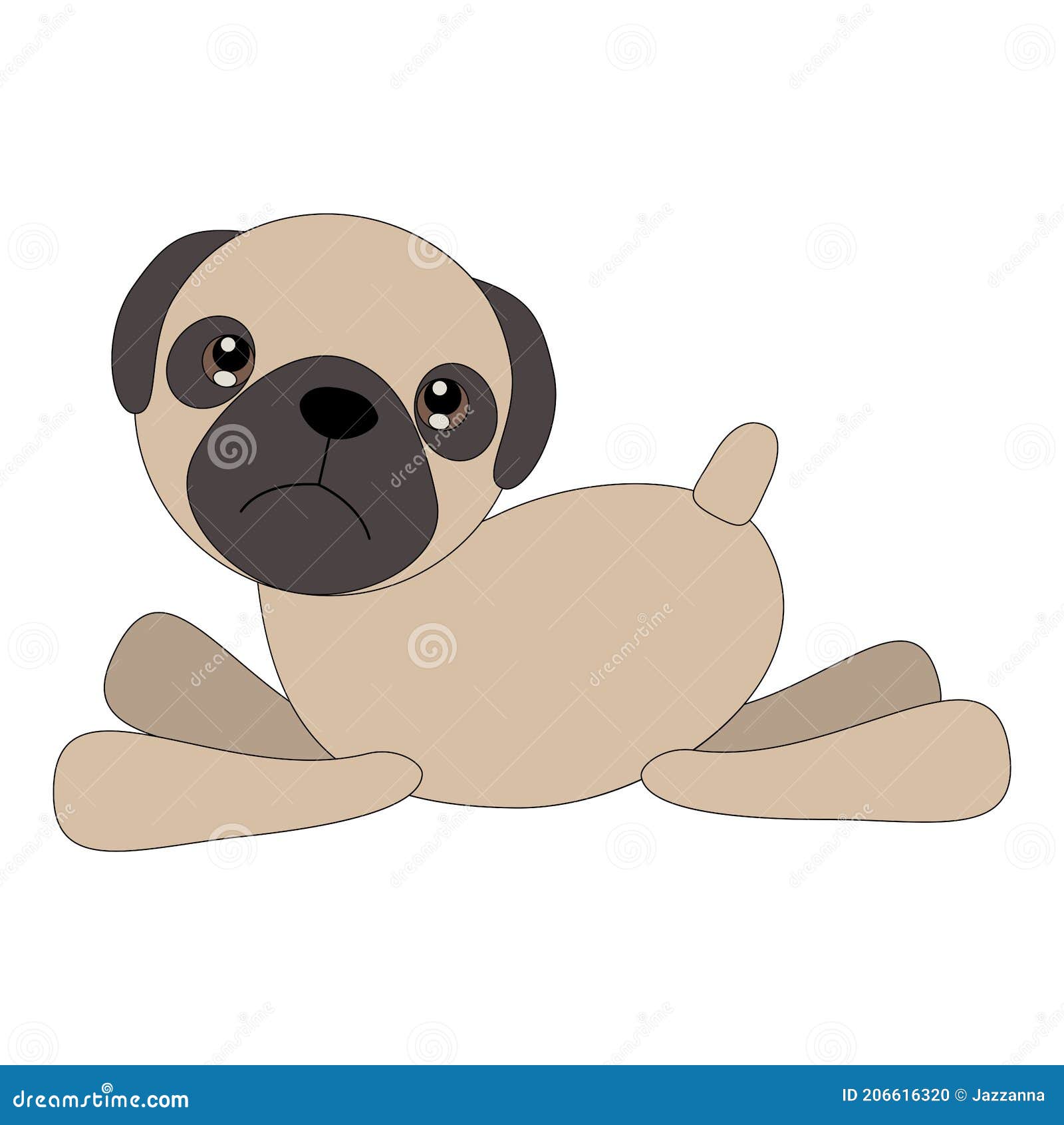 Cute cartoon pug dog stock vector. Illustration of vector - 206616320