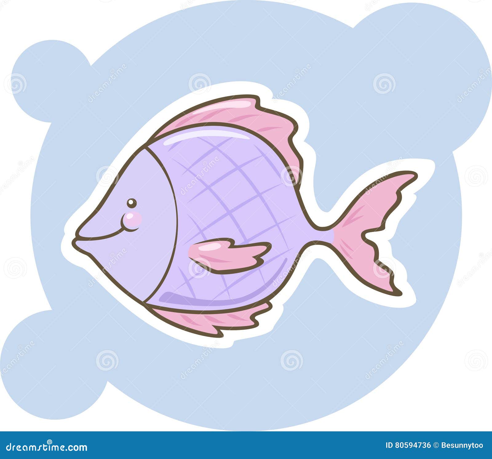Cute cartoon purple fish stock vector. Illustration of river - 80594736