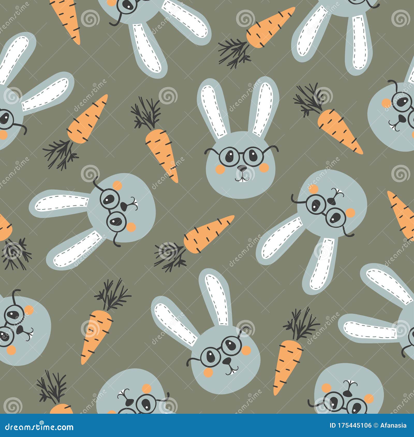 Cute Cartoon Rabbit Bunny with Carrot Seamless Pattern Stock Vector ...