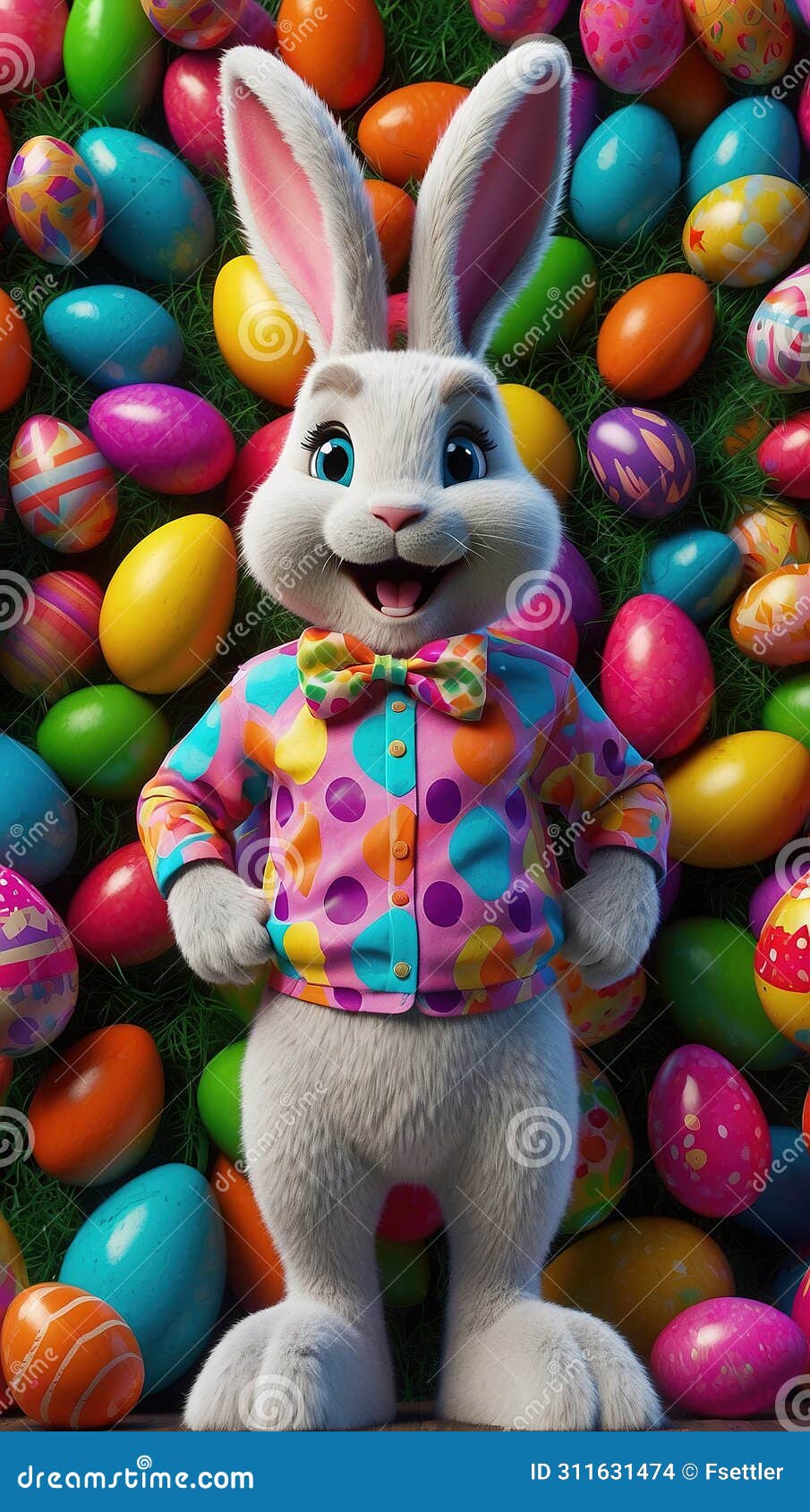 Cute Cartoon Rabbit with Easter Eggs Stock Illustration - Illustration ...