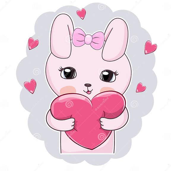 Cute Cartoon Rabbit With Red Hearts Vector Illustration Stock Vector