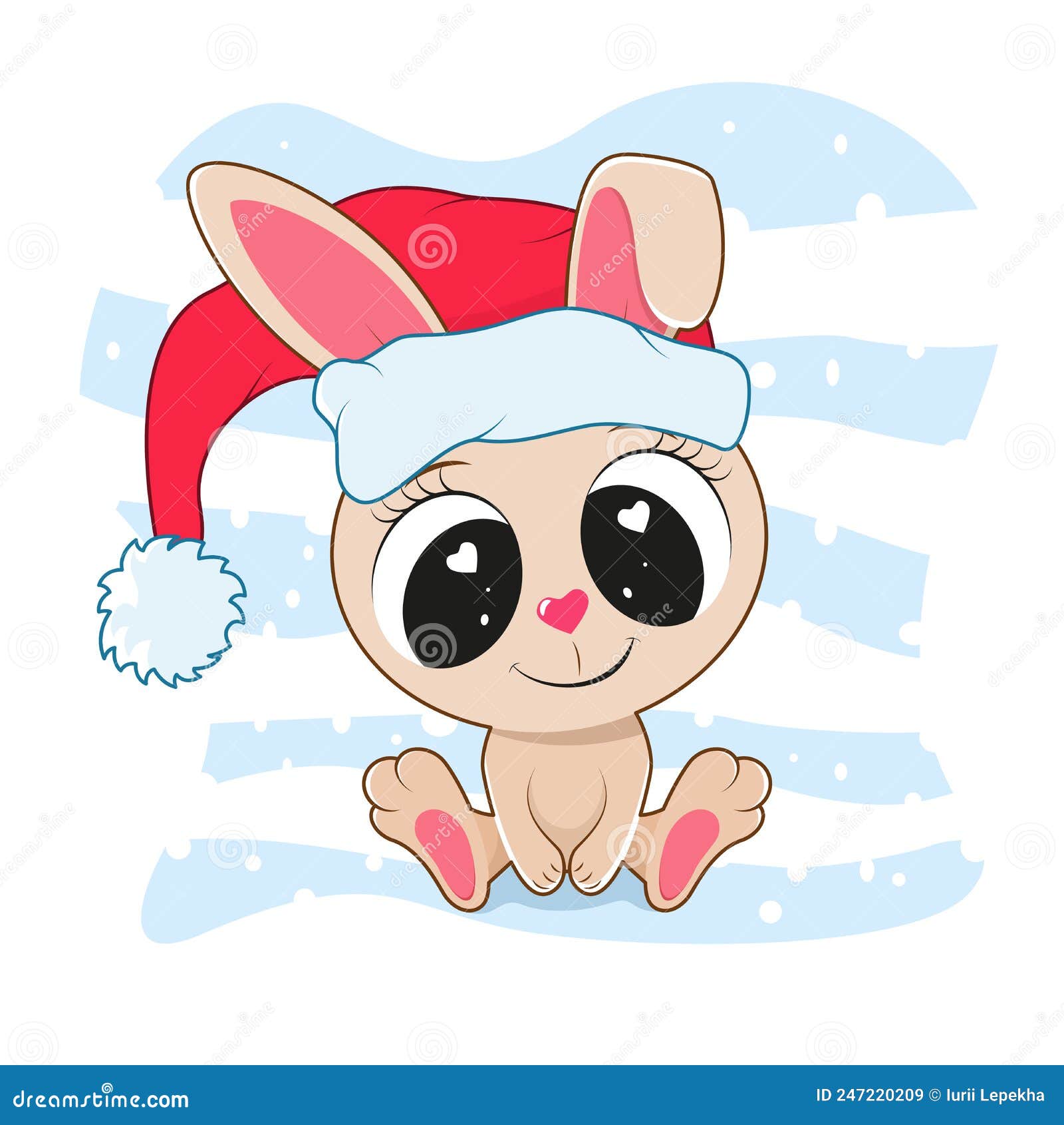 Cute Cartoon Rabbit in Santa Hat. Vector Illustration Stock Vector ...
