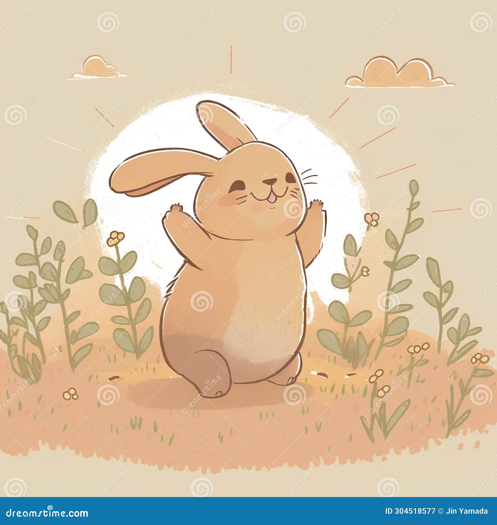 Cute Cartoon Rabbit Sitting on the Meadow. Vector Illustration Stock ...