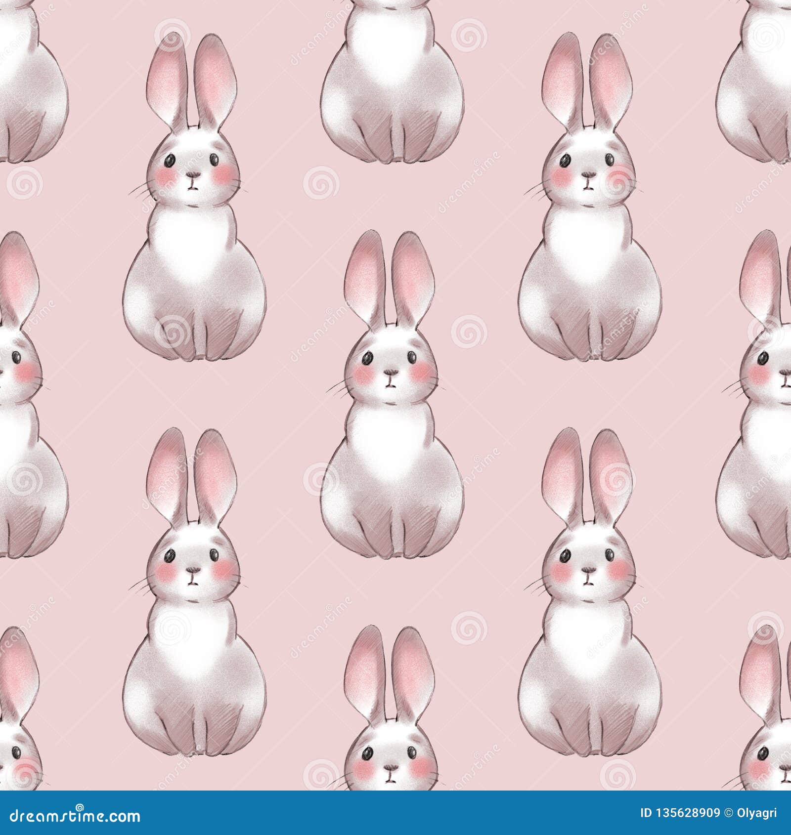 Cute Cartoon Rabbits Seamless Pattern Stock Illustration