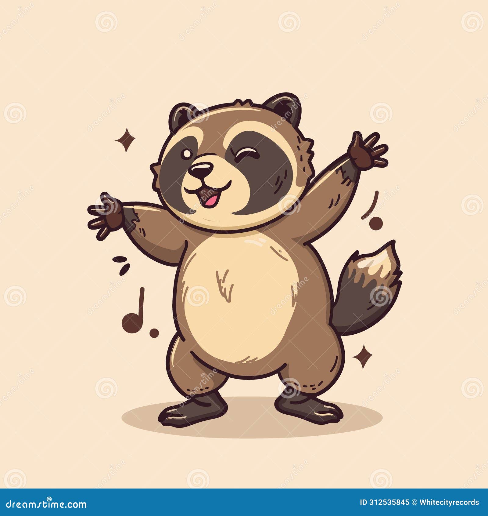 Cute Cartoon Racoon Dancing and Singing. Vector Illustration. Stock ...