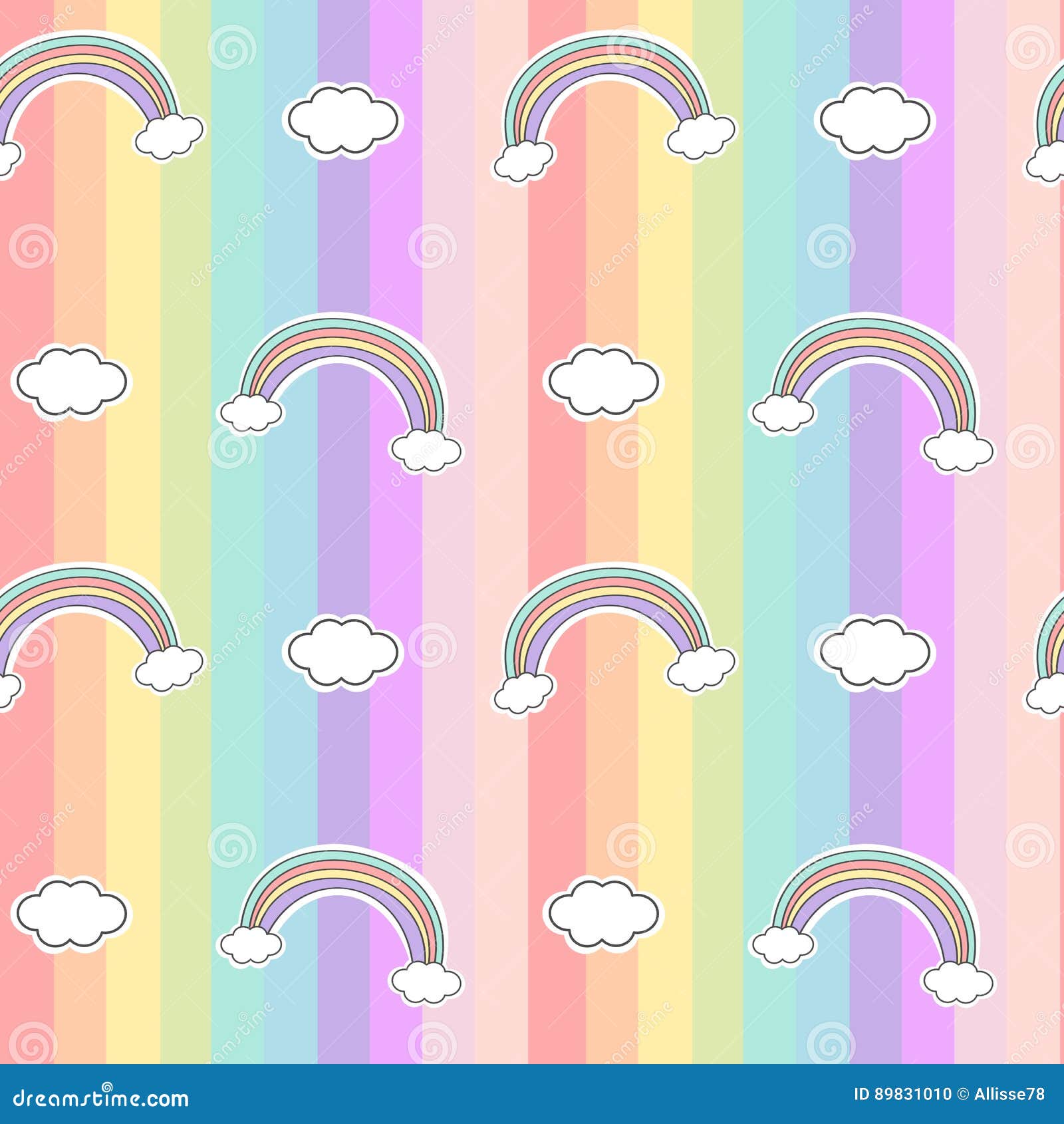Cute Cartoon Rainbows on Colorful Stripes Seamless Pattern Background ...
