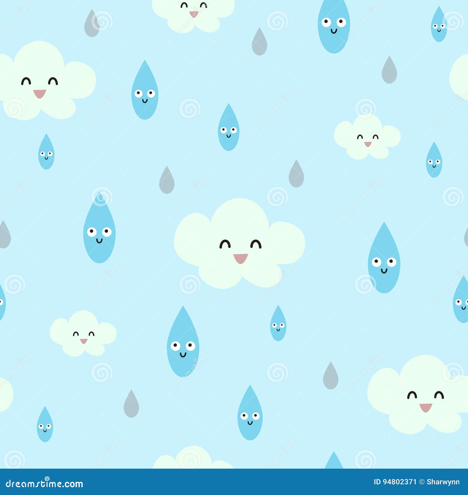 Cute Cartoon Raindrops and Clouds Seamless Pattern Stock Vector ...