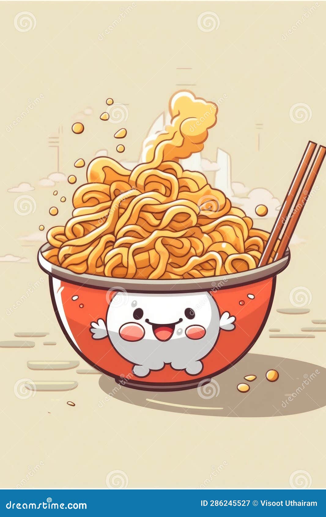 Cute Cartoon Ramen Noodles, Vector Illustration Stock Illustration ...