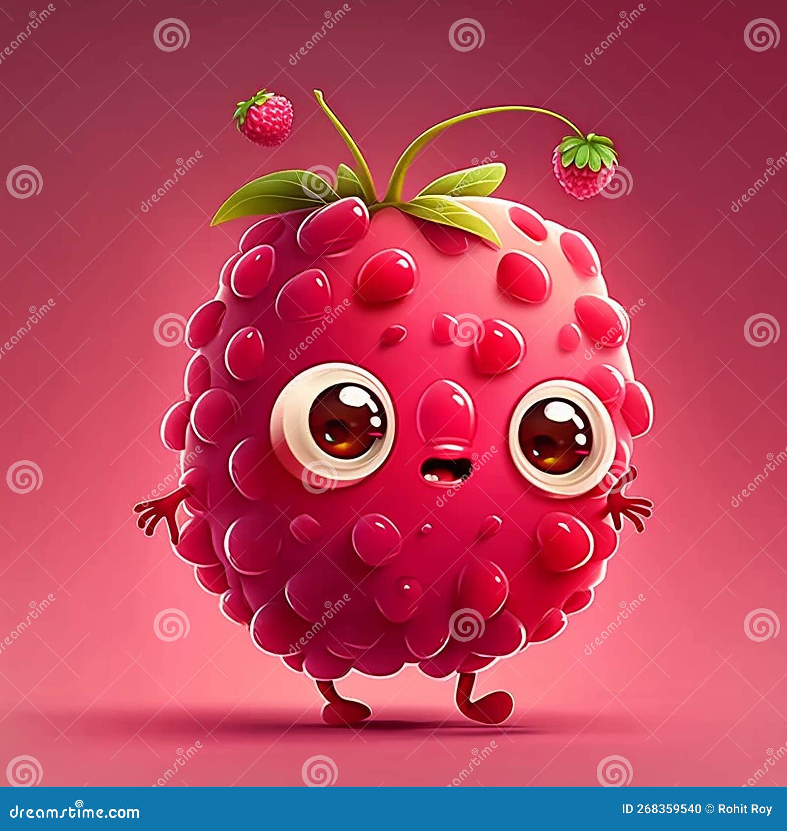 Cute Cartoon Raspberry Character Stock Illustration - Illustration of ...