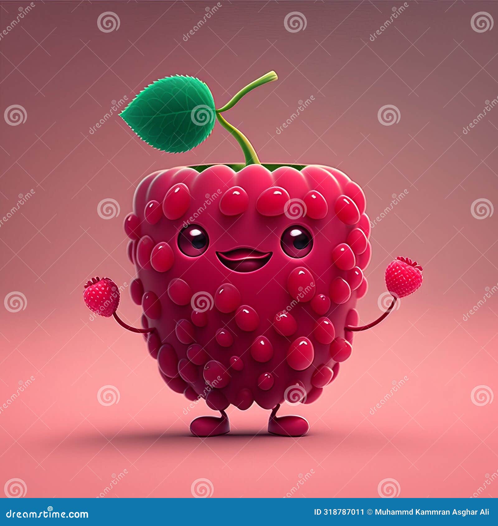 Cute Cartoon Raspberry Character, Generative AI Stock Illustration ...