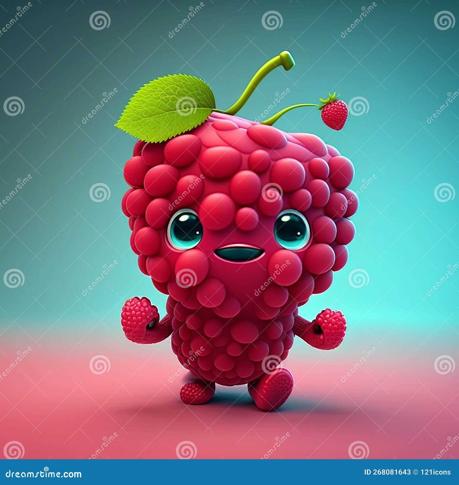 Cute Cartoon Raspberry Character Illustration by Generative AI Stock ...