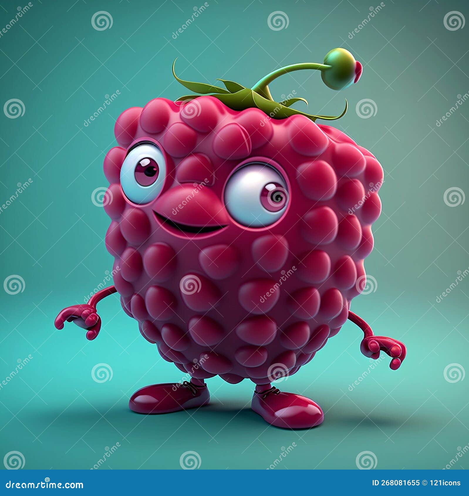 Cute Cartoon Raspberry Character Illustration by Generative AI Stock ...