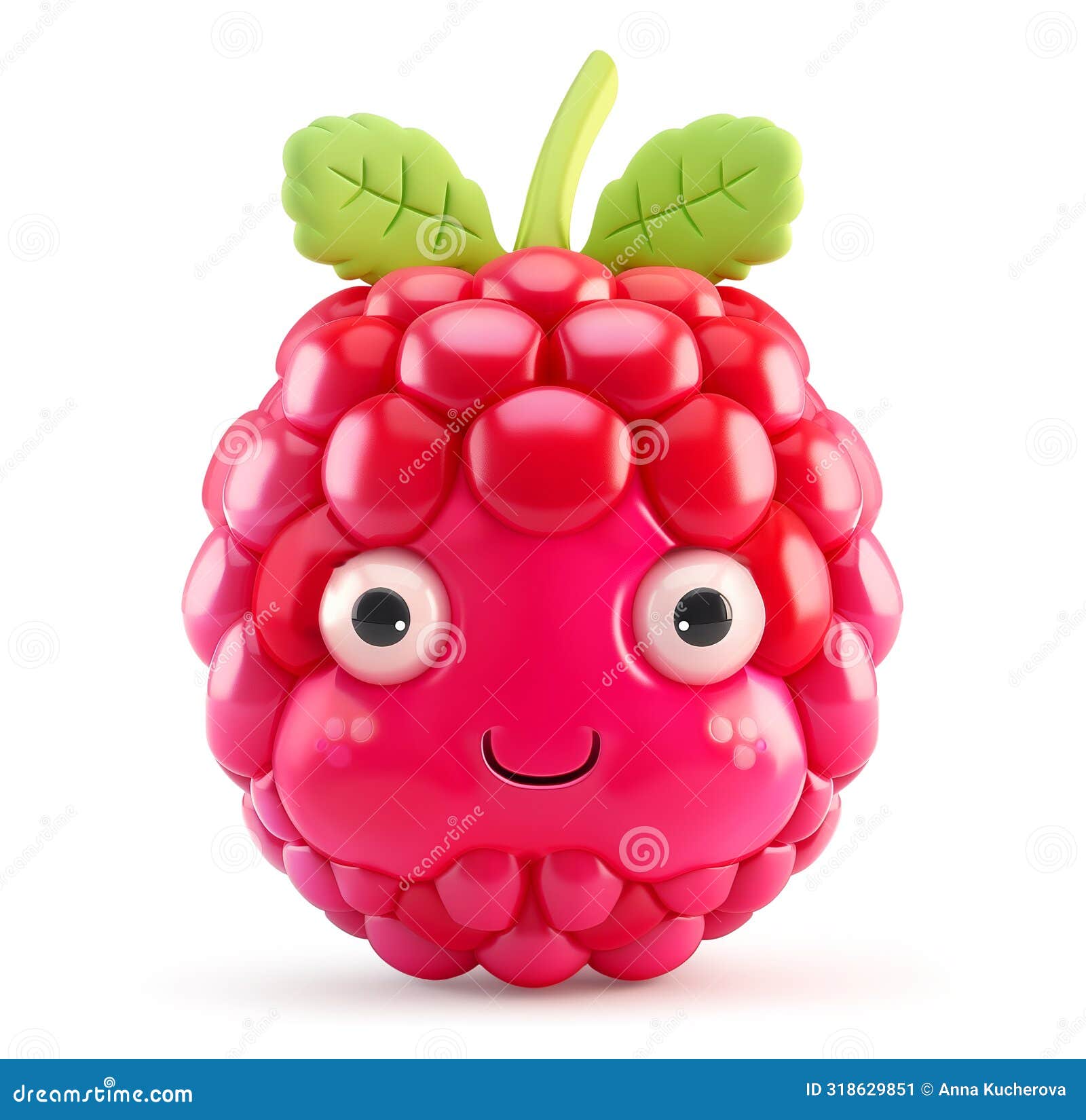 Cartoon Raspberry With Green Leaves Isolated On White Background Vector ...